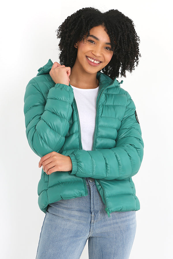 Womens Wholesale Jade Green Zip Through Badge Detail Padded Jacket ...
