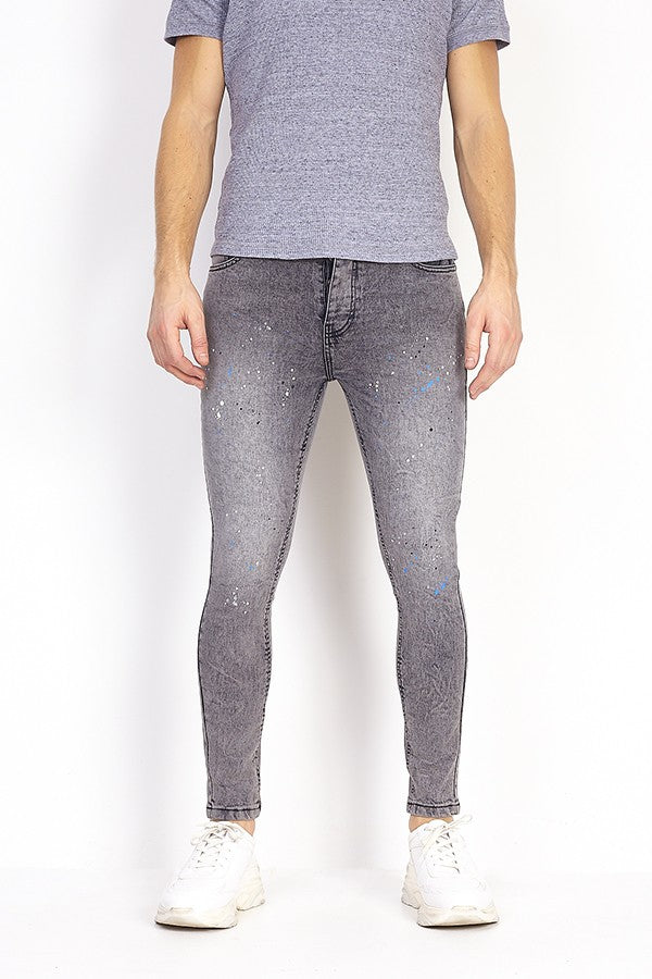 Mens Wholesale Paint Splatter Detail Grey Acid Wash Skinny Jeans ...
